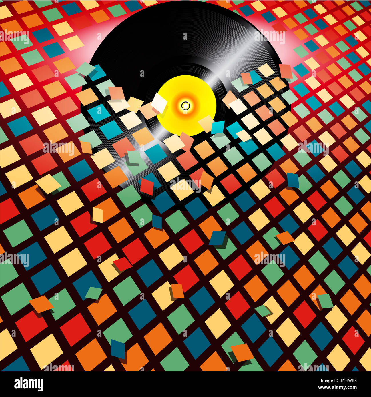 Vinyl Record Breaking a Multicolor Wall Tiles Background Stock Photo ...