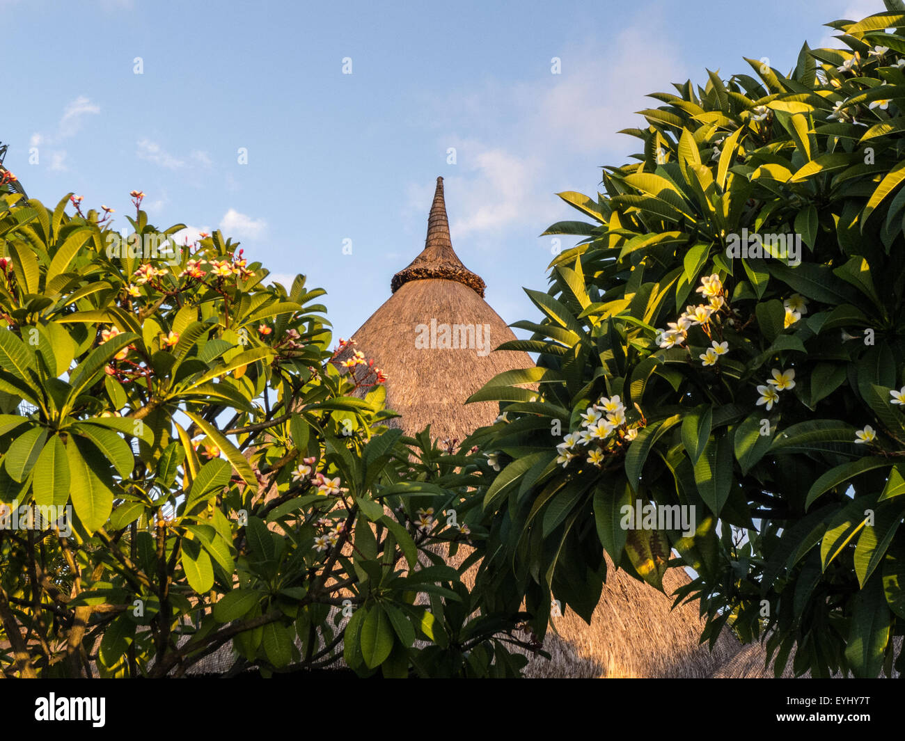 Flic en Flac, Mauritius. La Pirogue tourist resort. Traditional thatch ...
