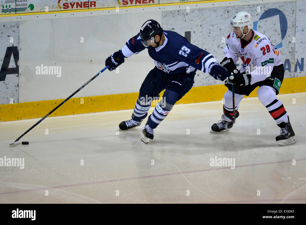 From left Michal Birner of Liberec and Cade Fairchild of Metallurg in ...