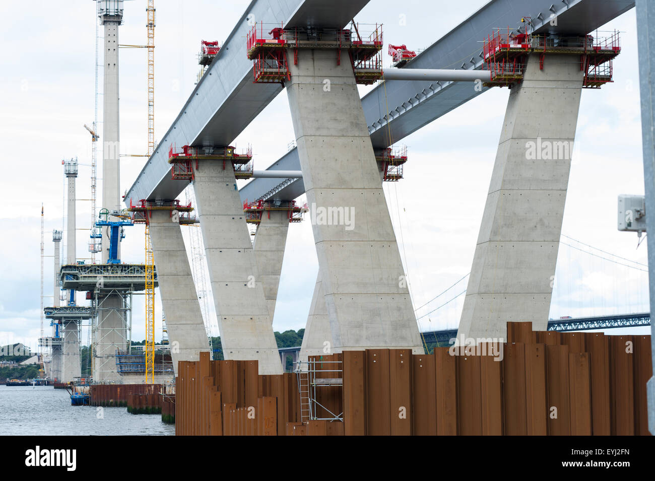 Queensferry Crossing under construction. Viewed from under neath the ...