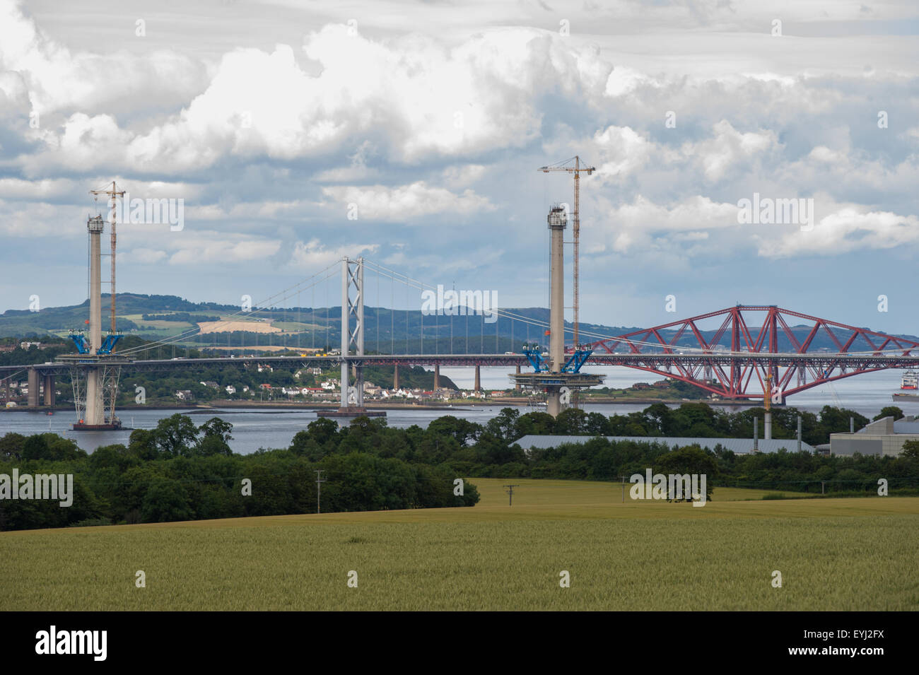 Queensferry Crossing under construction with the old Forth road and ...