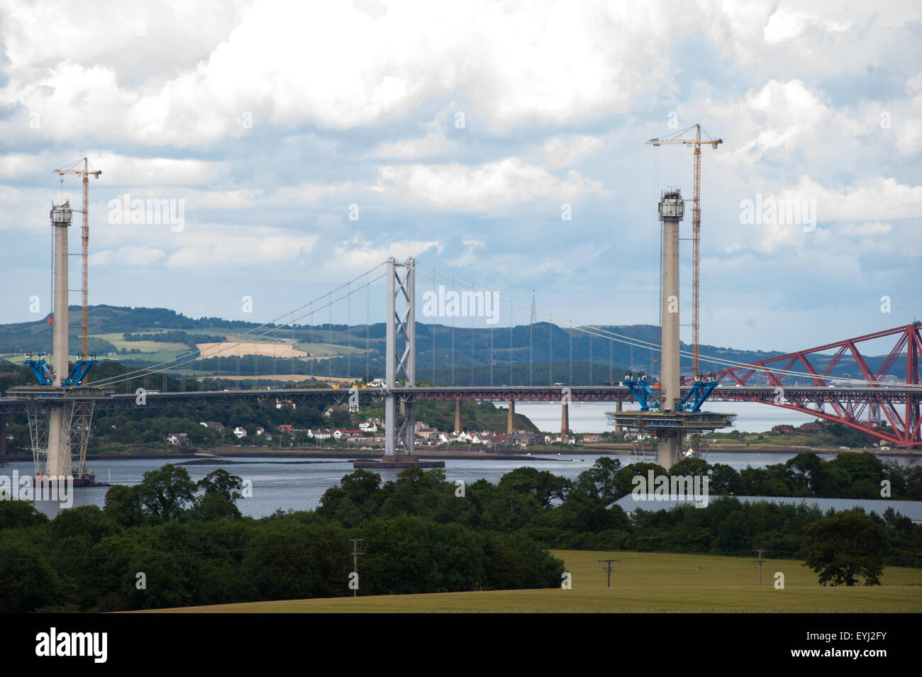 Queensferry Crossing under construction with the old Forth road and ...