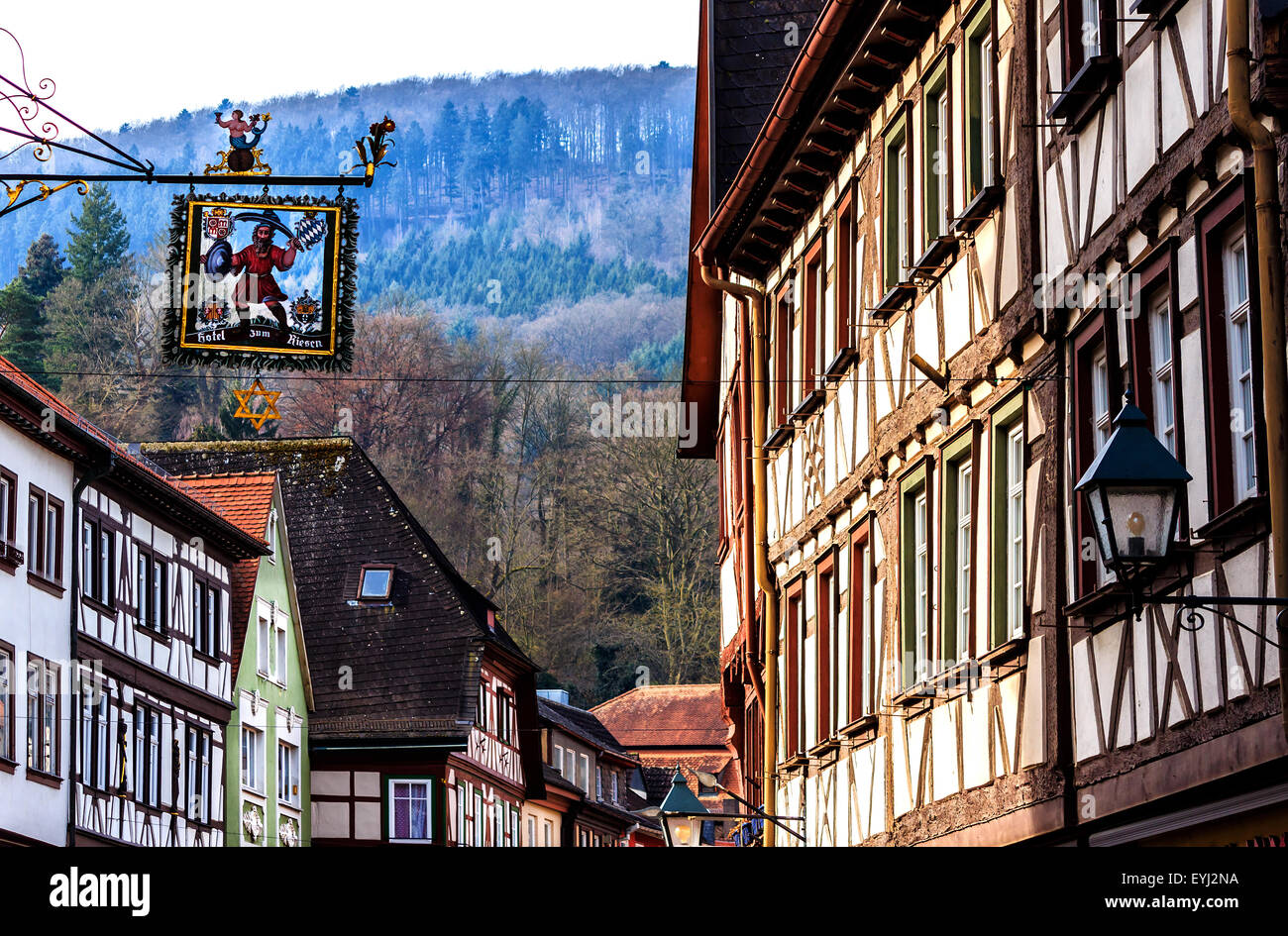 Picturesque historic half-timbered town of Miltenberg, Germany Stock ...