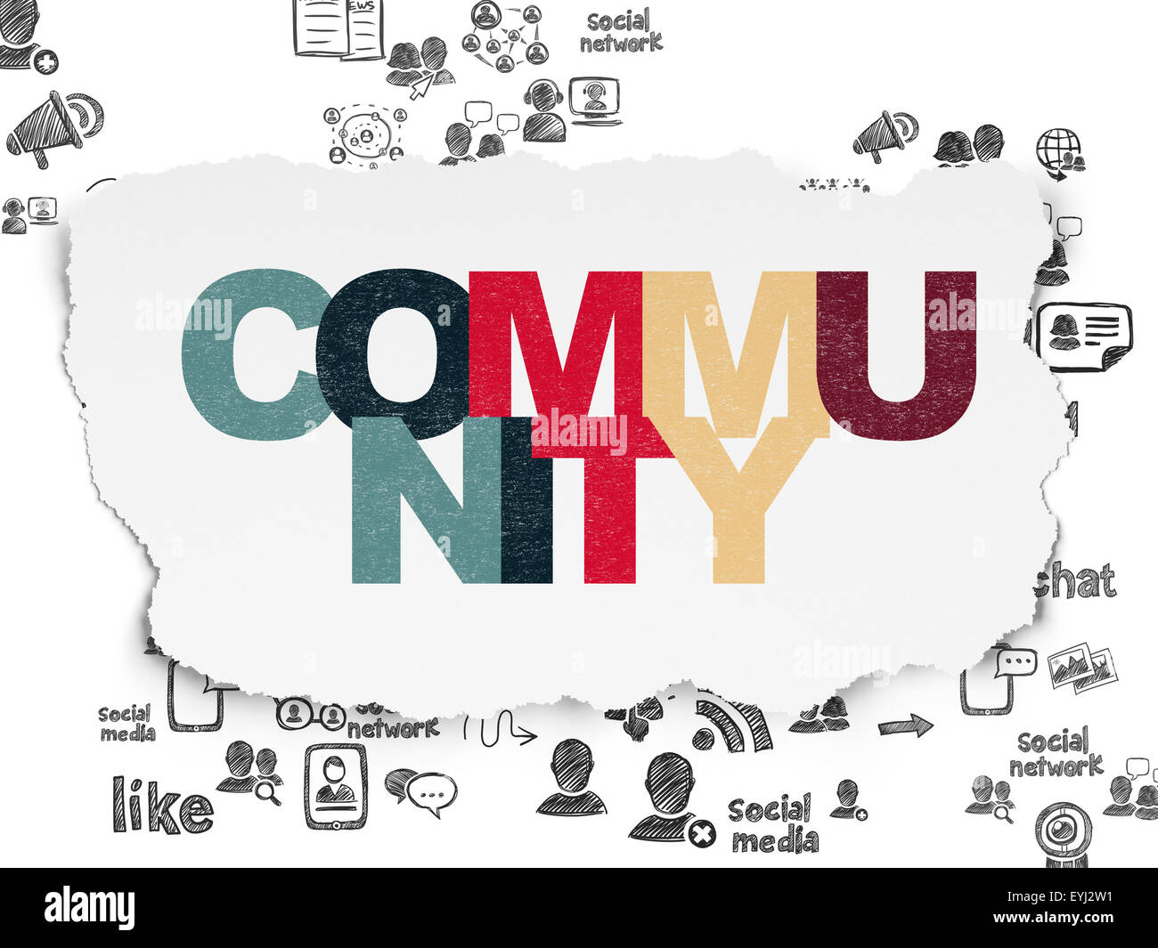 Social media concept: Community on Torn Paper background Stock Photo ...