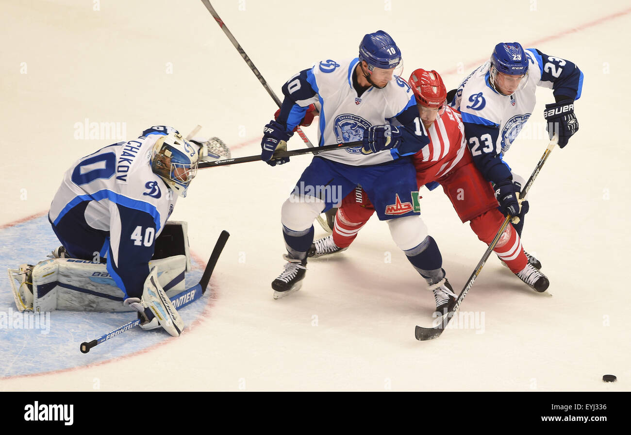From left goalkeeper Dmitriy Milchakov of Minsk, forward Matt Ellison ...