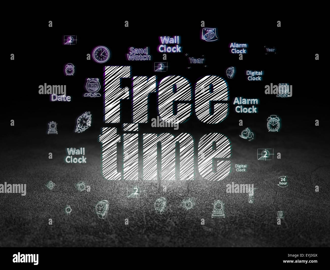 Timeline concept: Free Time in grunge dark room Stock Photo - Alamy