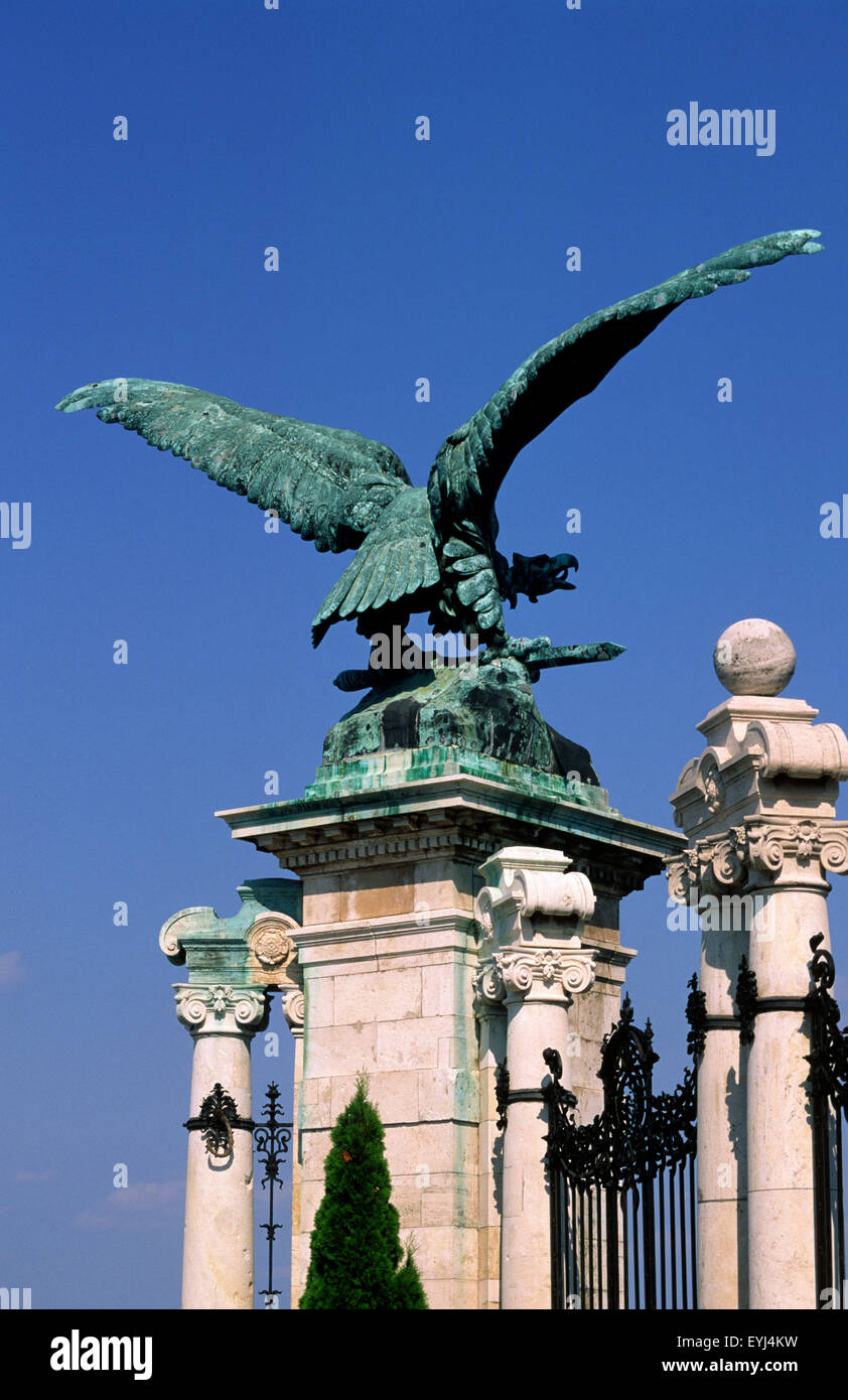 Hungary, Budapest, Castle Hill, Royal Palace, main entrance gate, Turul ...