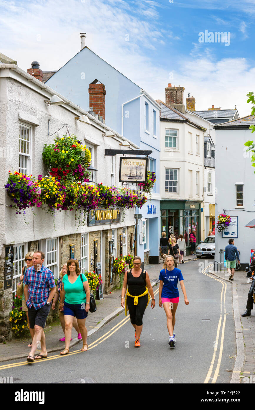 Shops on Fore Street in the town centre, Salcombe, Devon, England, UK ...