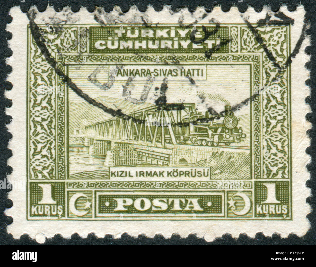 TURKEY - CIRCA 1930: Postage stamp printed in Turkey, depicted Railroad ...