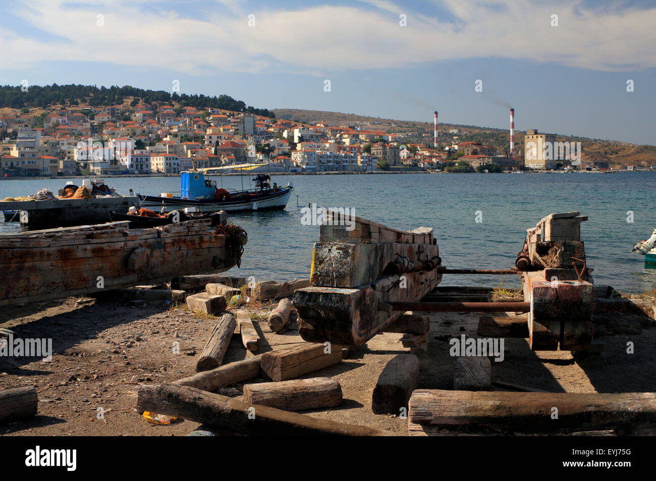 The shipyard/ dockyard's remnants at Kato Skala area. Mytilene city ...
