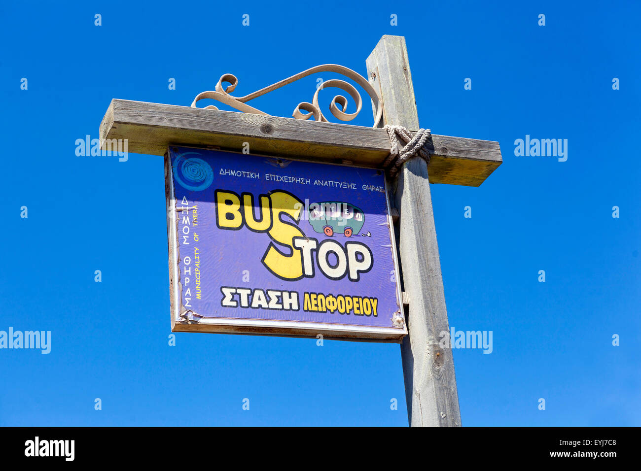 Bus stop, Santorini, Greek Islands, Cyclades, Greece Stock Photo - Alamy