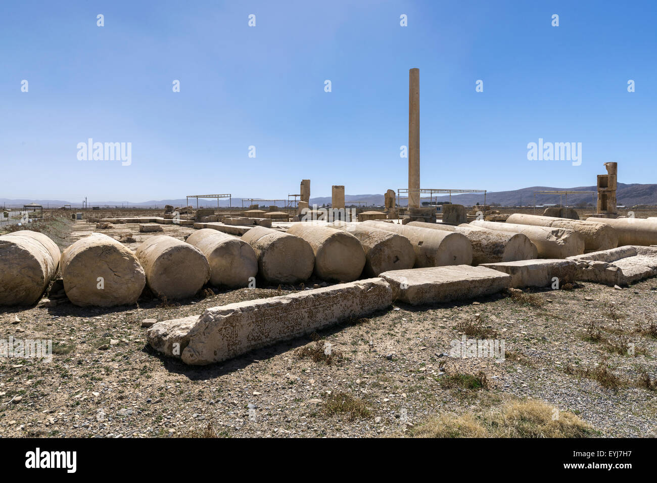 Fallen columns, Audience Hall (Palace S), Pasargadae, Iran Stock Photo ...