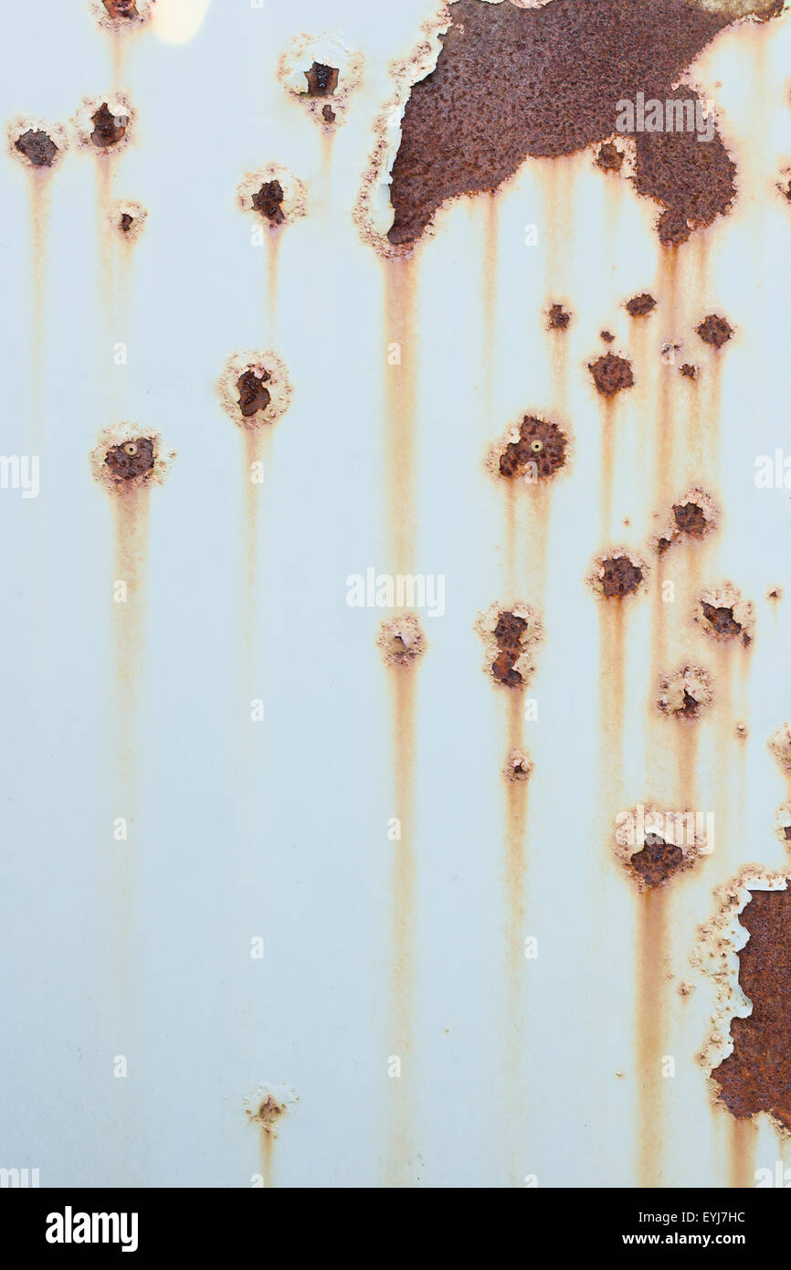 Light blue sheet metal plate with rust spots and stains Stock Photo - Alamy