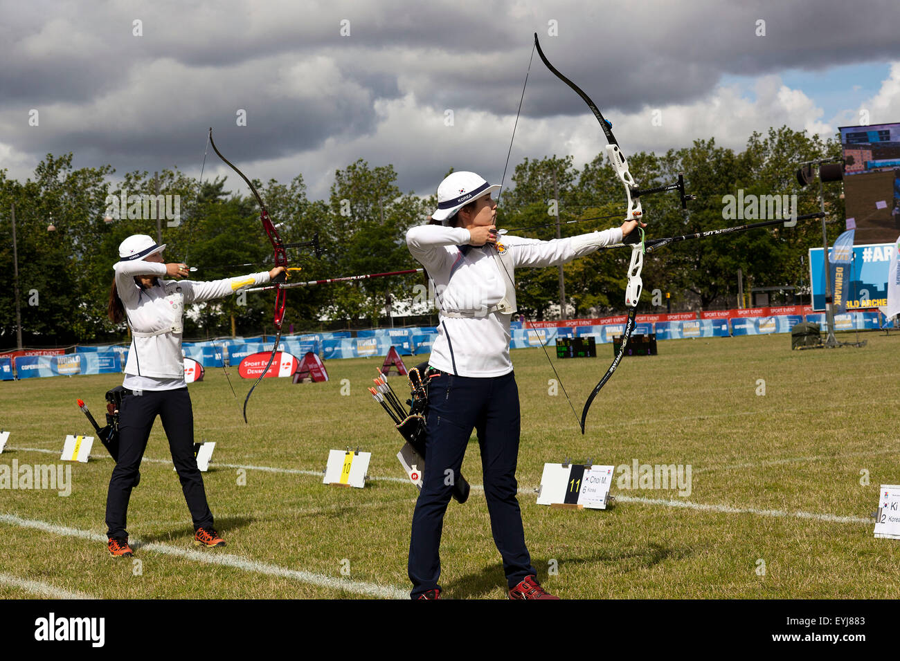 Copenhagen, Denmark, July 30th, 2015: Korean archers Misun Choi (L) and ...
