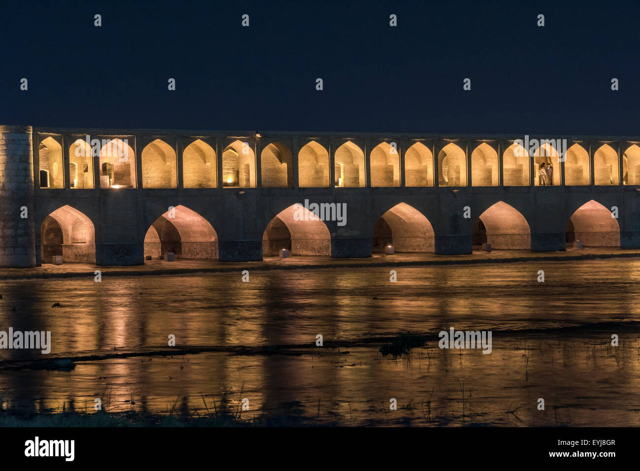 Zayandeh River and Pol-e Khaju (bridge) at night, Isfahan, Iran Stock ...