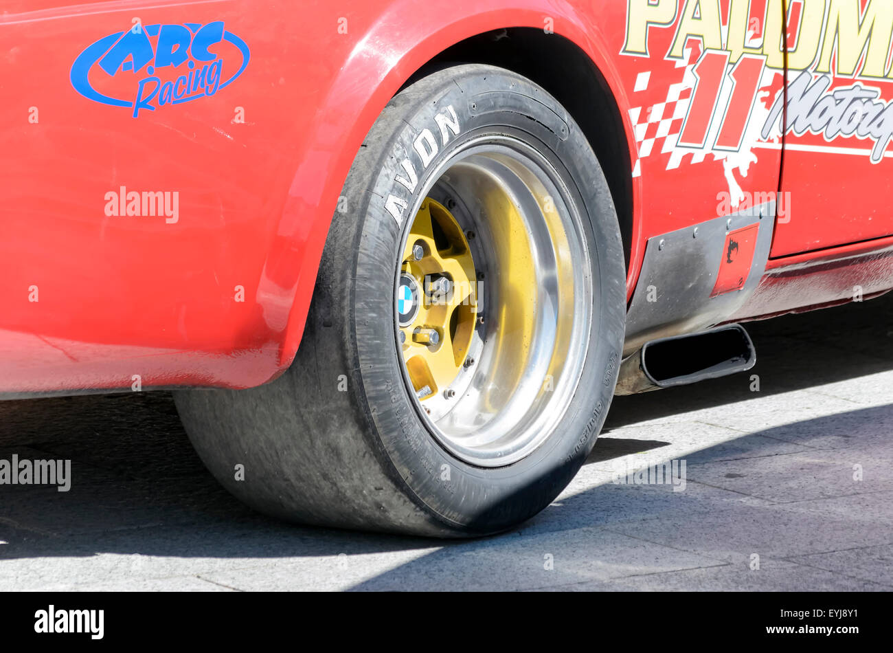 Wheel rim and exhaust pipe of sport car -Bmw 320 Stock Photo - Alamy