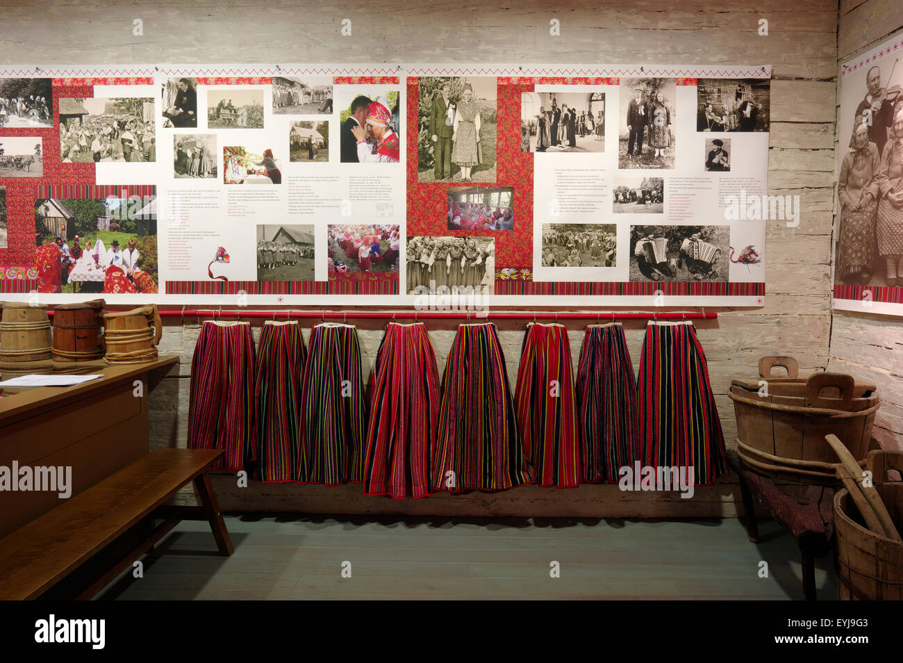 The Kihnu traditional red skirts and other handicrafts are seen in ...