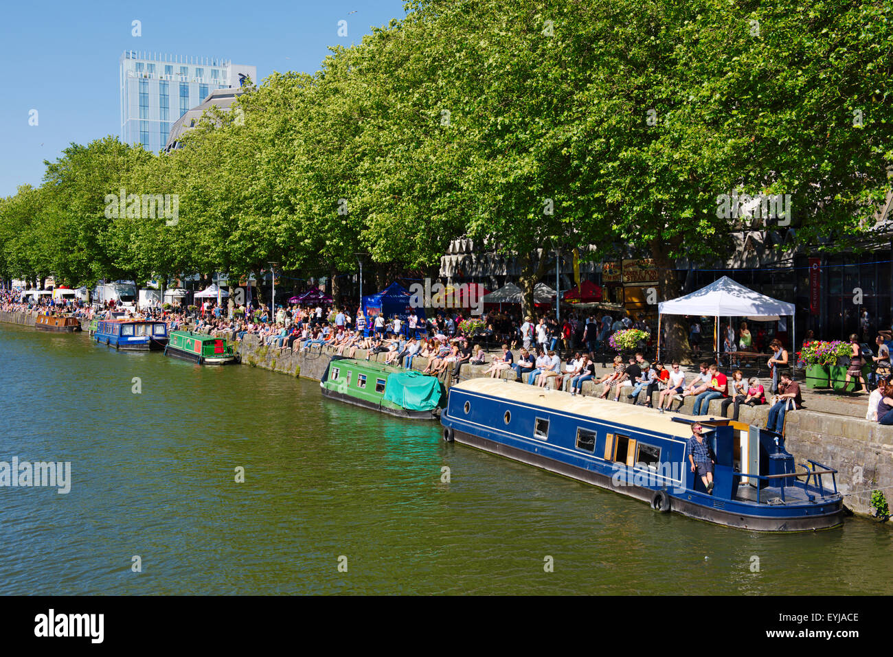 Visiting people and canal boats along Narrow Quay of St Augustine's ...