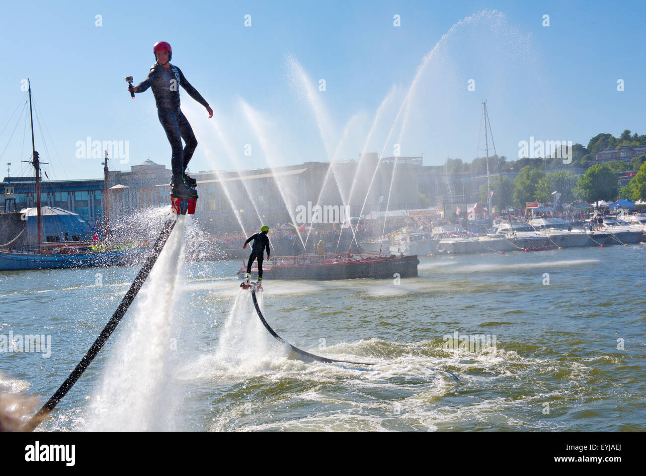 Flyboarding in Bristol Floating Harbour with the old Pyronaut fire ...