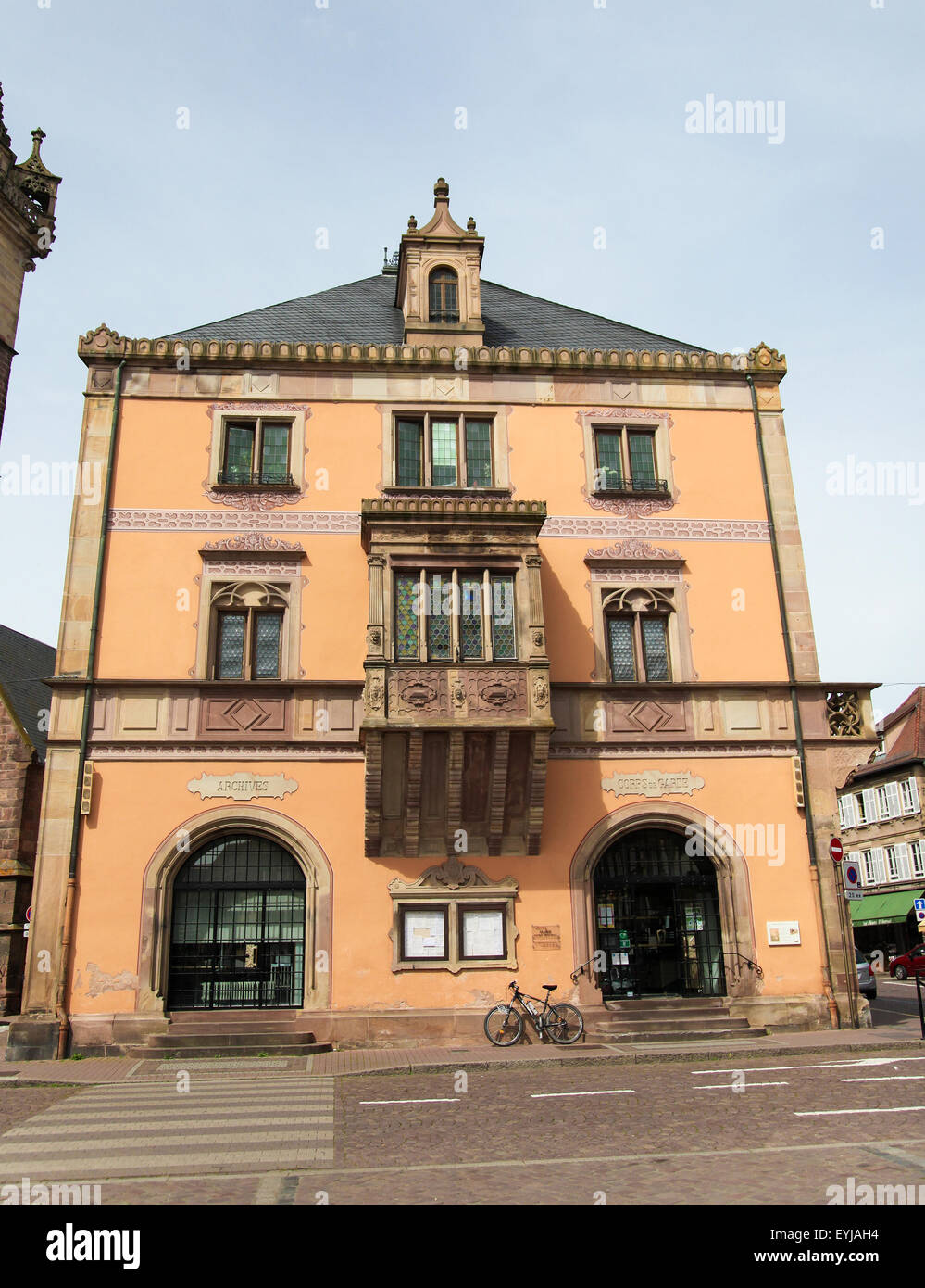 OBERNAI, FRANCE - MAY 11, 2015: Town hall at the market square of ...