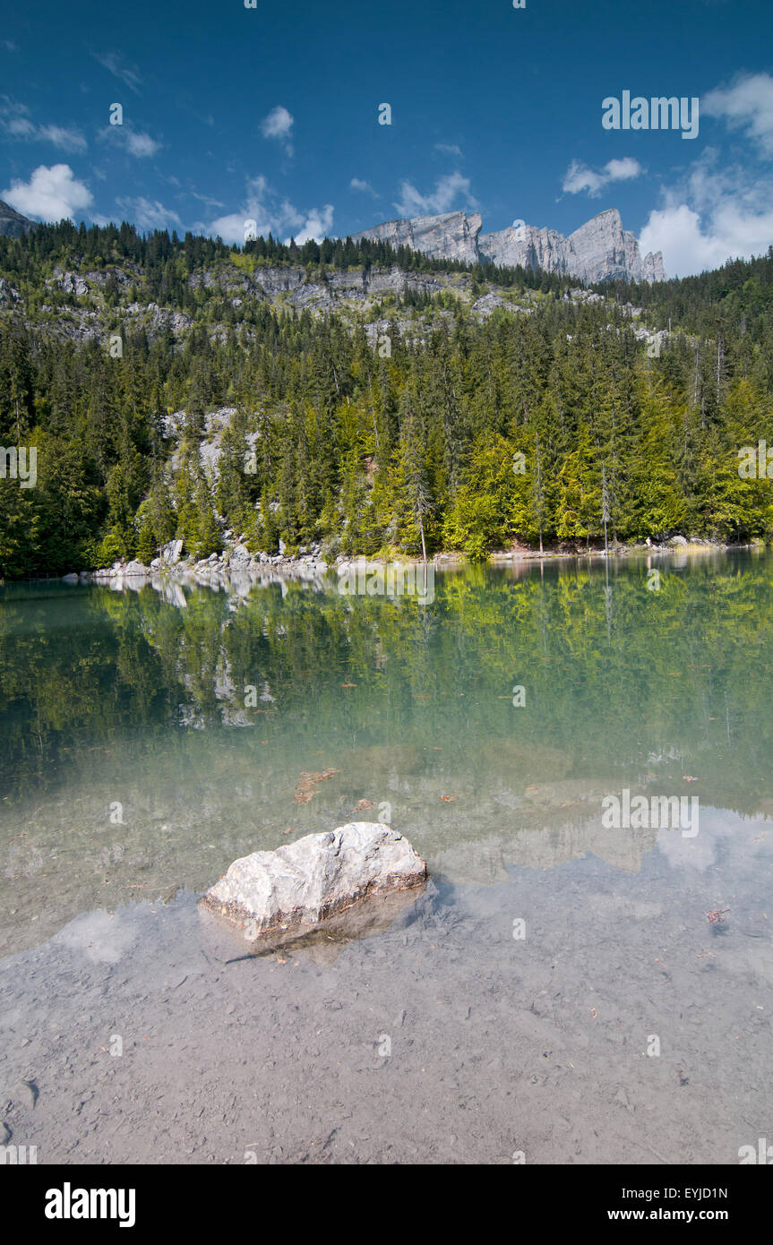 View of Lac Vert. Etroite Valley, with Le Derochoir mount at the ...
