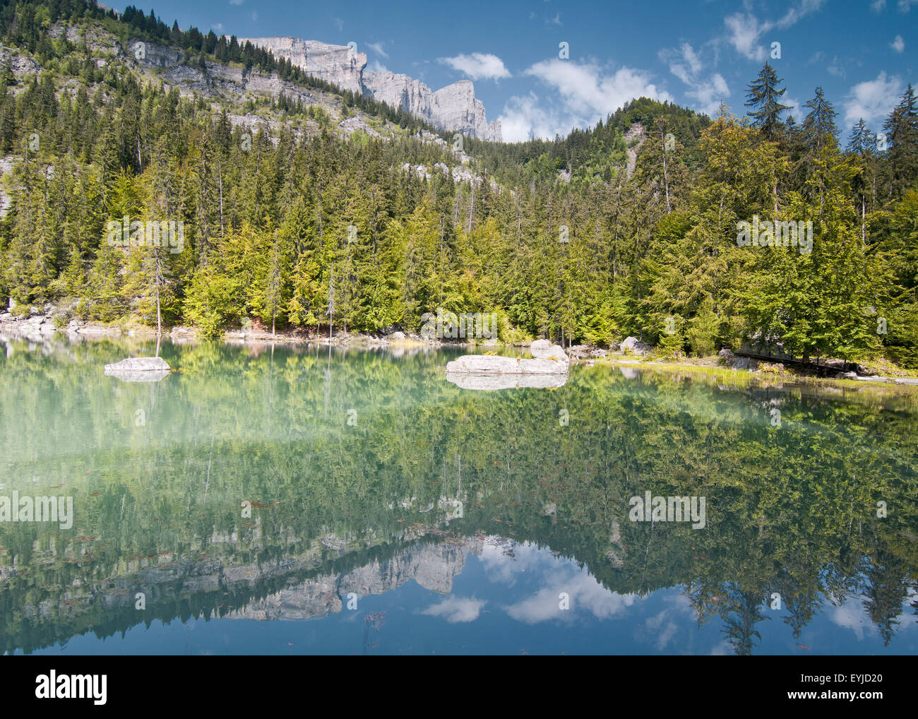 View of Lac Vert. Etroite Valley, with Le Derochoir mount at the ...