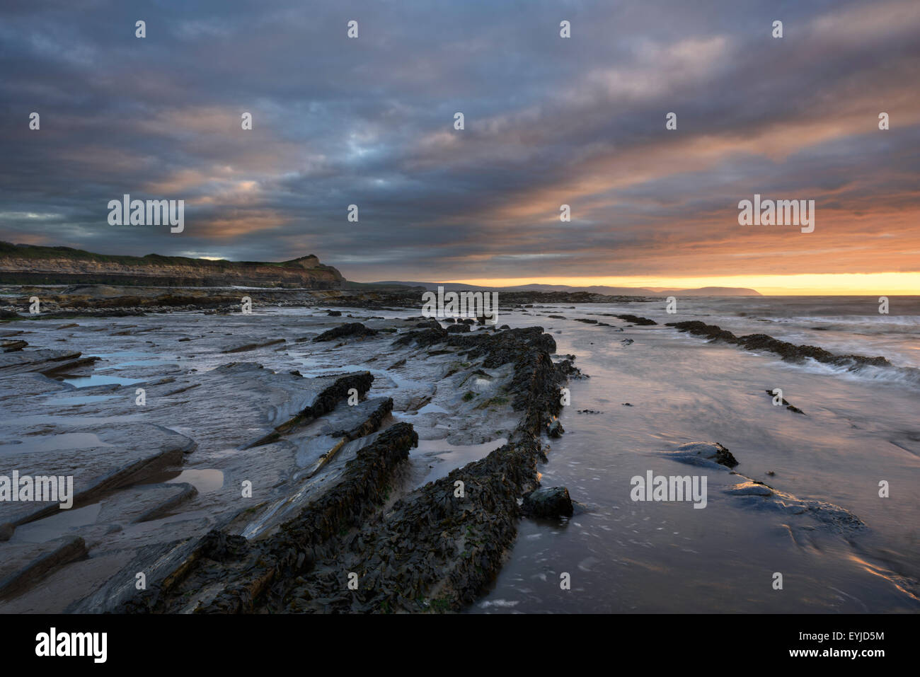 A colourful sunset over Kilve Beach, Somerset Stock Photo - Alamy