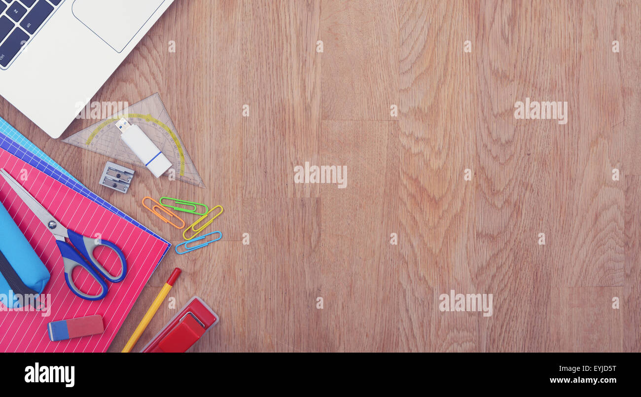 Education and school hero header with laptop and set of school items ...