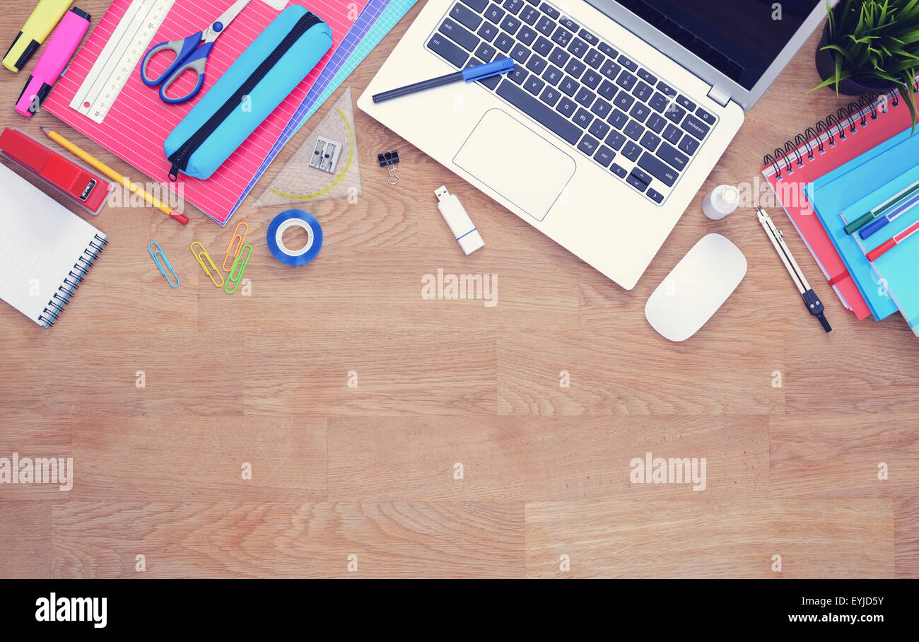 Education and school hero header with laptop and different school items ...