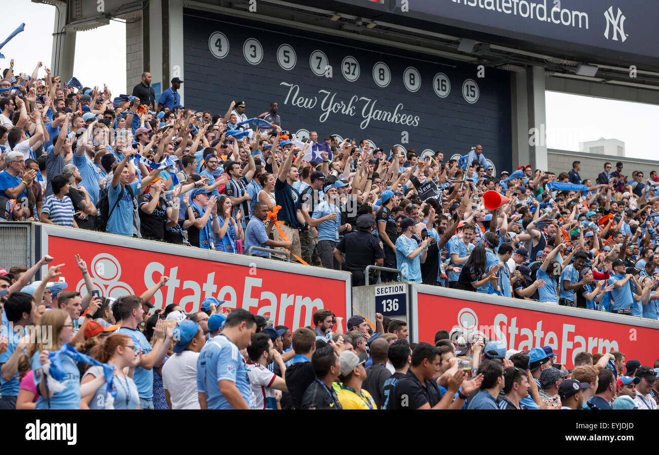 New York, NY - July 26, 2015: Fans of NYCFC celebrate goal during game ...