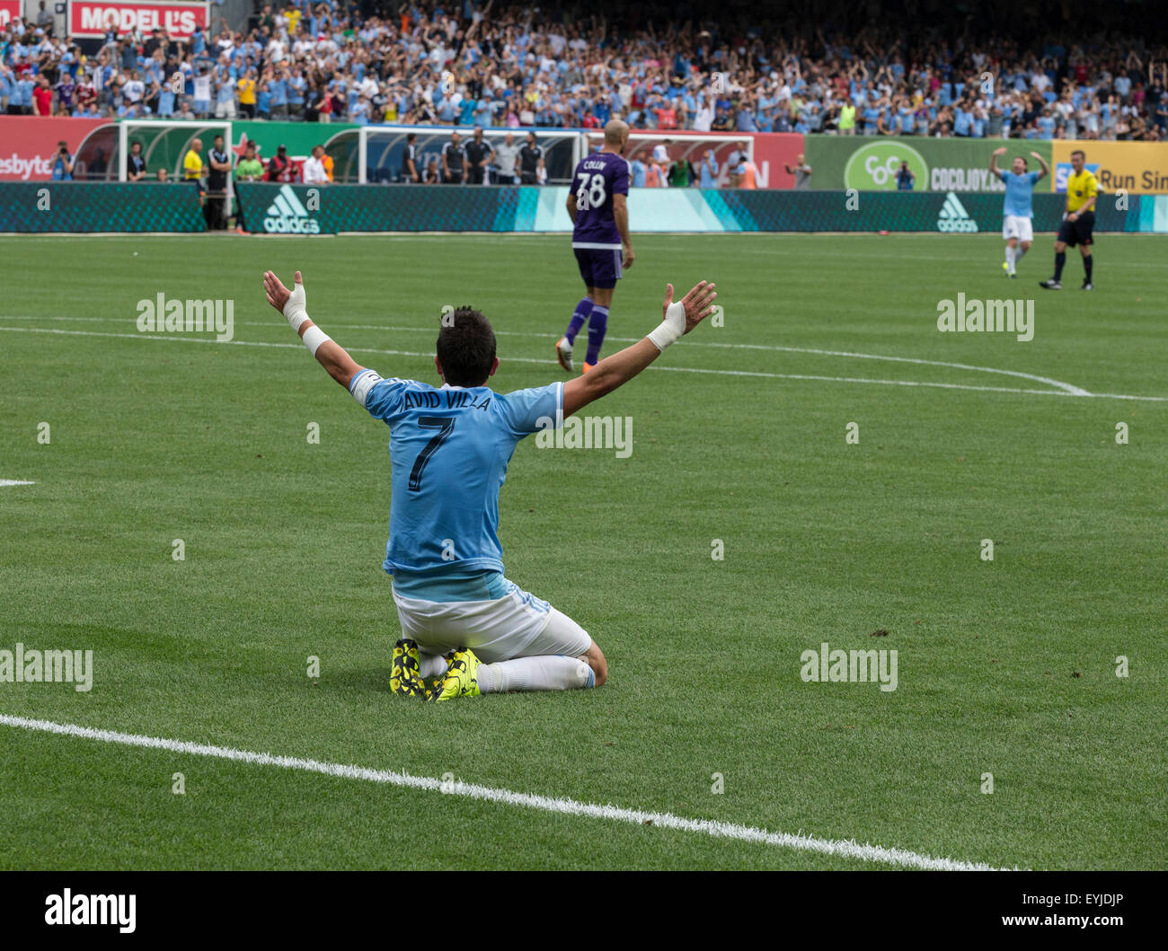New York, NY - July 26, 2015: David Villa (7) shows frustration during ...