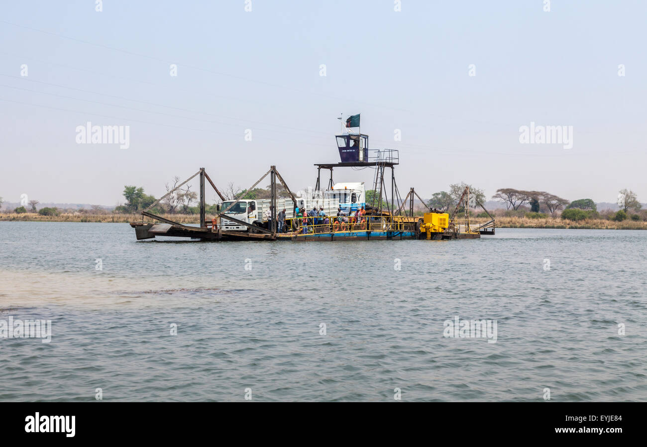 The Kazungula Ferry, a pontoon ferry carrying lorries across the ...
