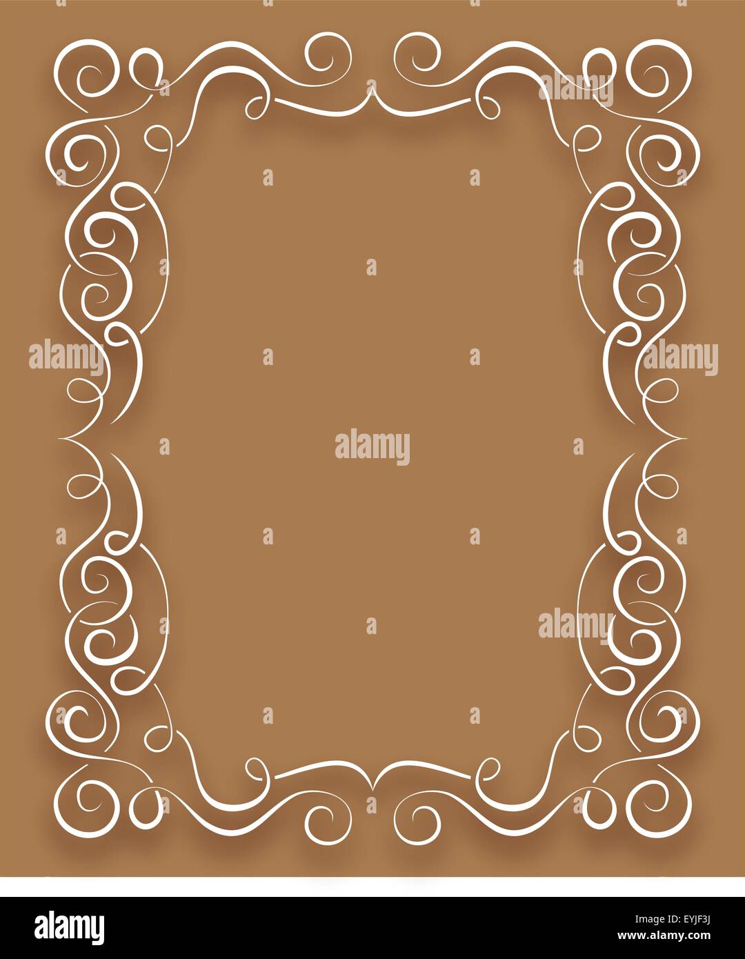 Vector white frame with curls and shadow on a brown background Stock ...