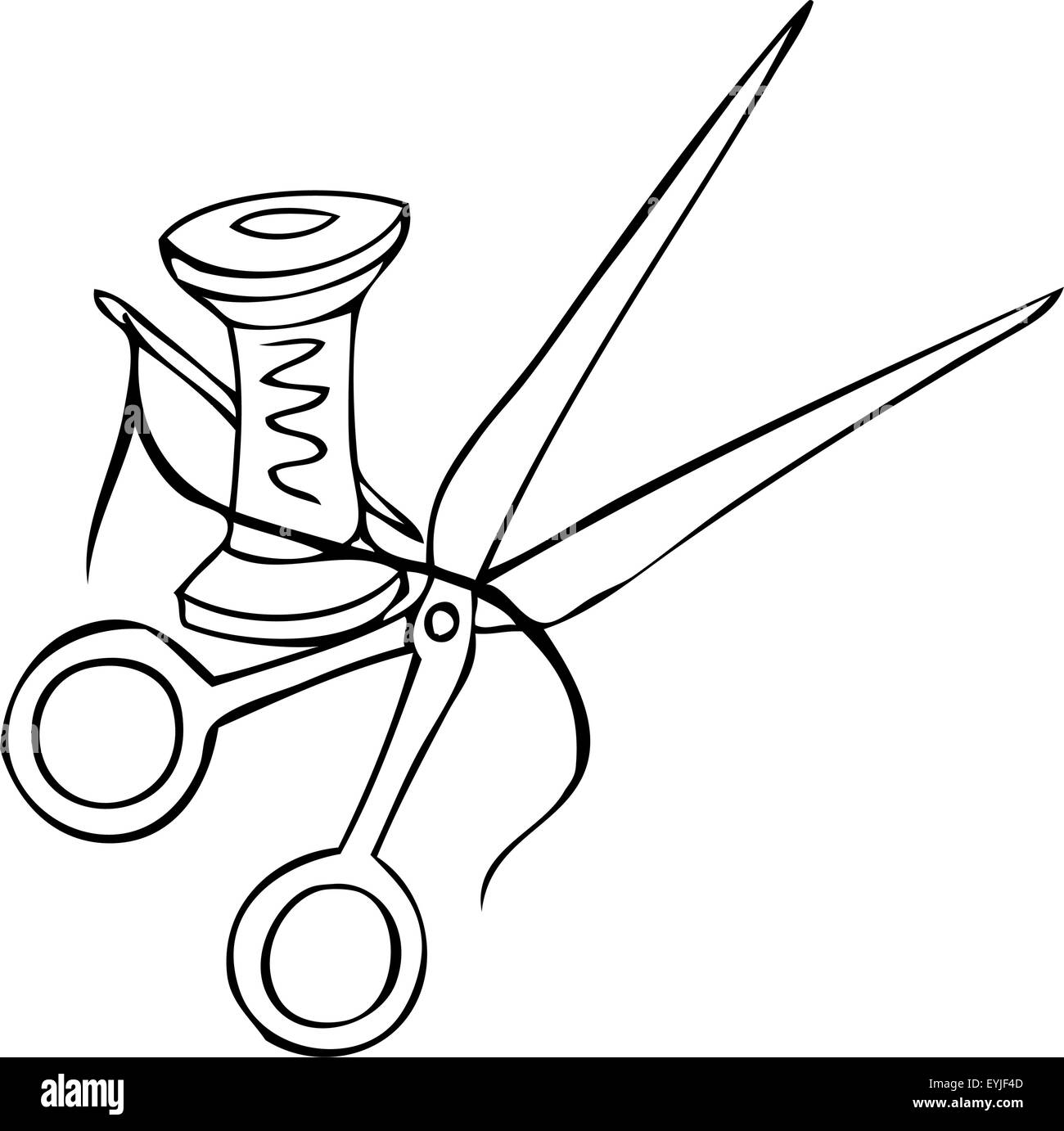 Vector graphics. Scissors and thread on a white background Stock Vector ...