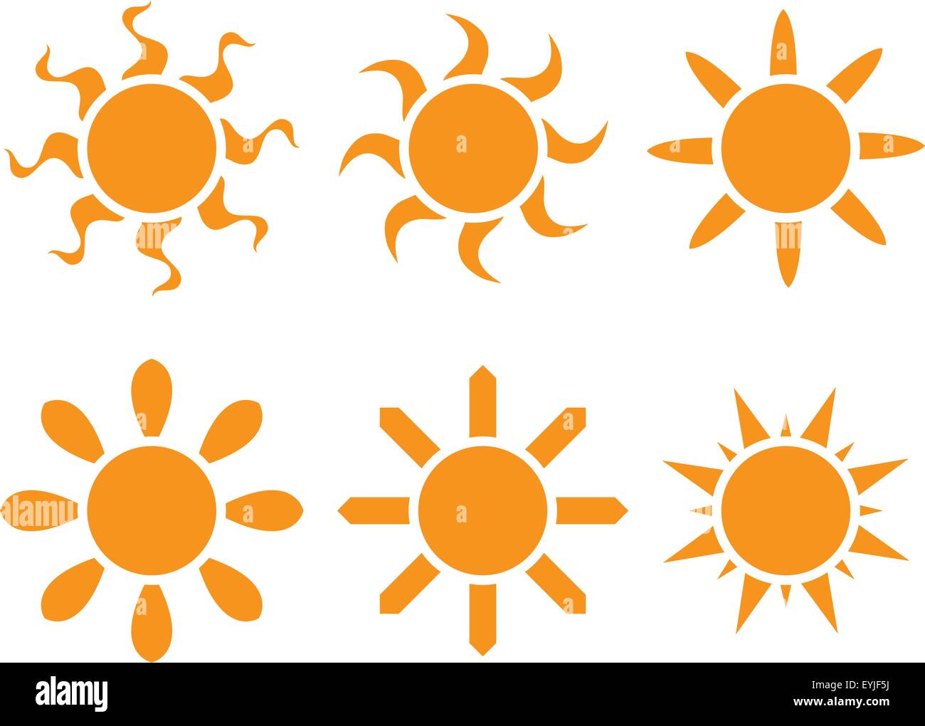Vector set. The sun in different shapes on a white background Stock ...