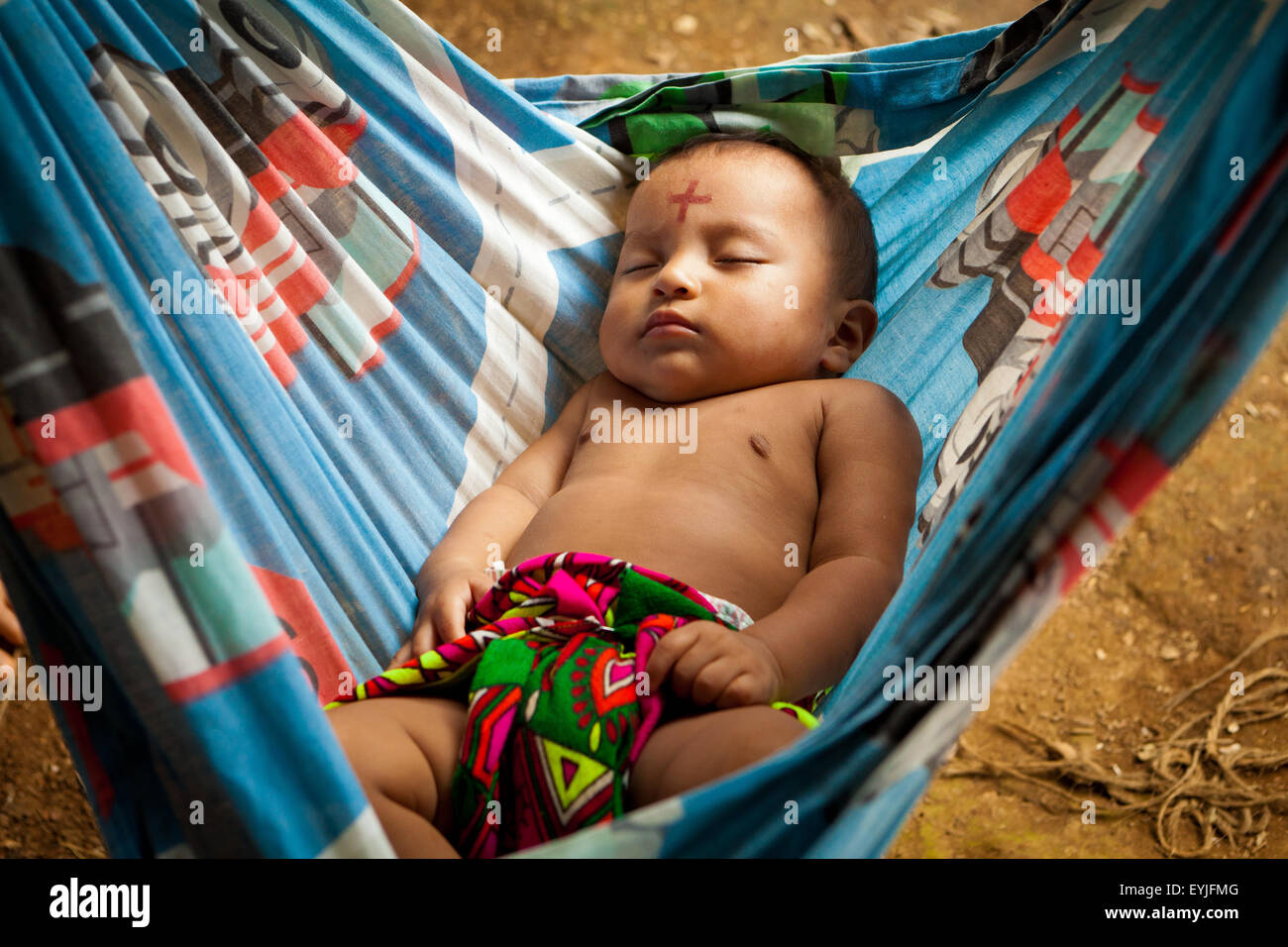 Embera indian child at sleep in the Embera village beside Rio Pequeni ...