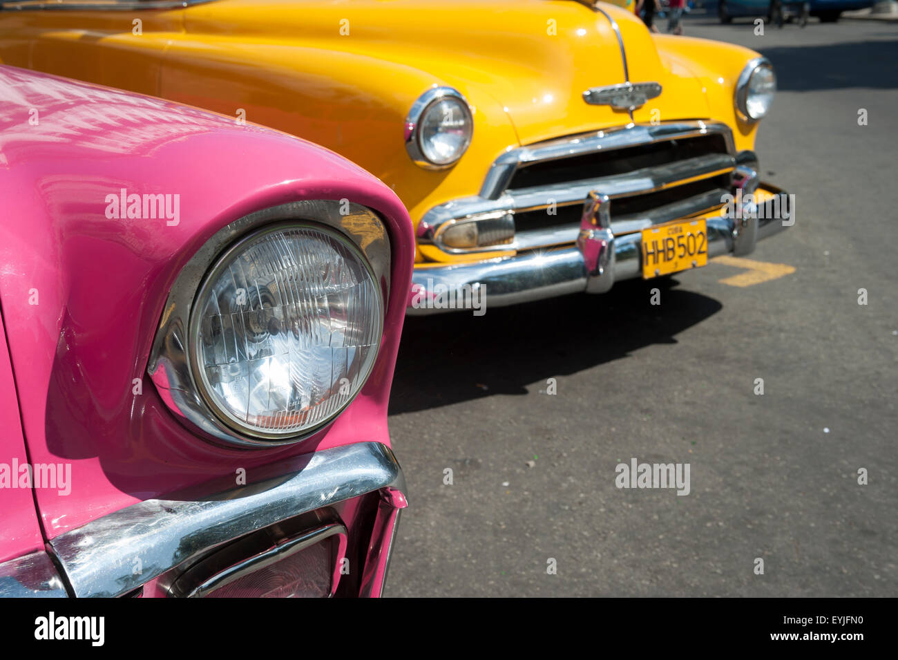 HAVANA, CUBA - JUNE 13, 2011: Colorful vintage American cars stand ...