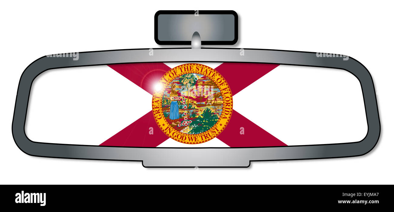 A vehicle rear view mirror with the flag of the state of Florida Stock ...