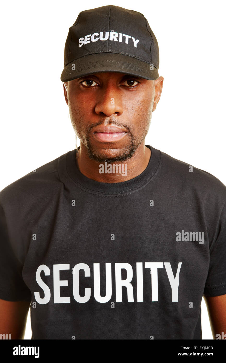 Black man from security firm with basecap and t-shirt Stock Photo - Alamy