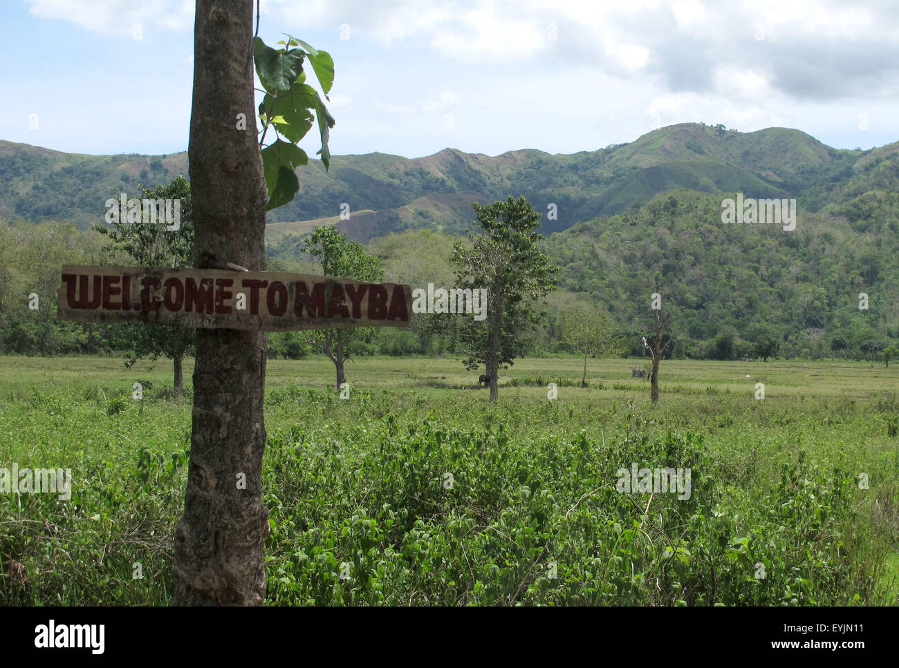 A sign for Mayba, a Mangyan village on the Philippine island of Mindoro ...