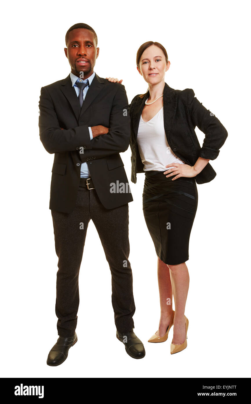 Business duo with man and woman as two businesspeople isolated on white ...