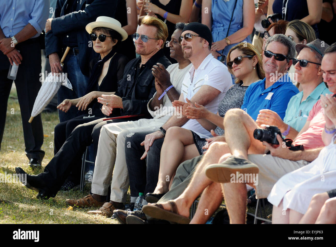 New York City. 29th July, 2015. Yoko Ono, Bono, Salil Shetty, The Edge ...