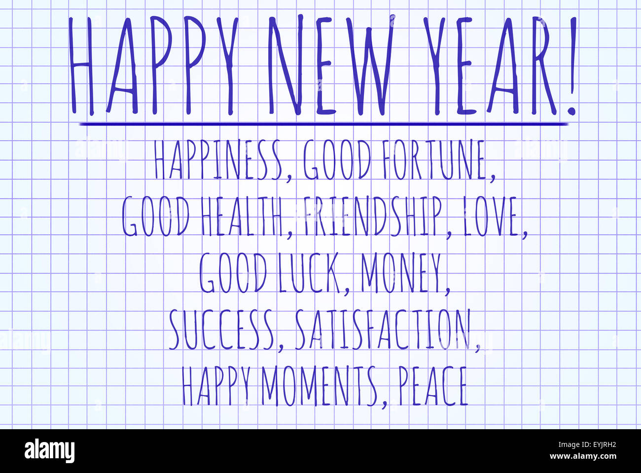 Happy new year word cloud written on a piece of paper Stock Photo - Alamy