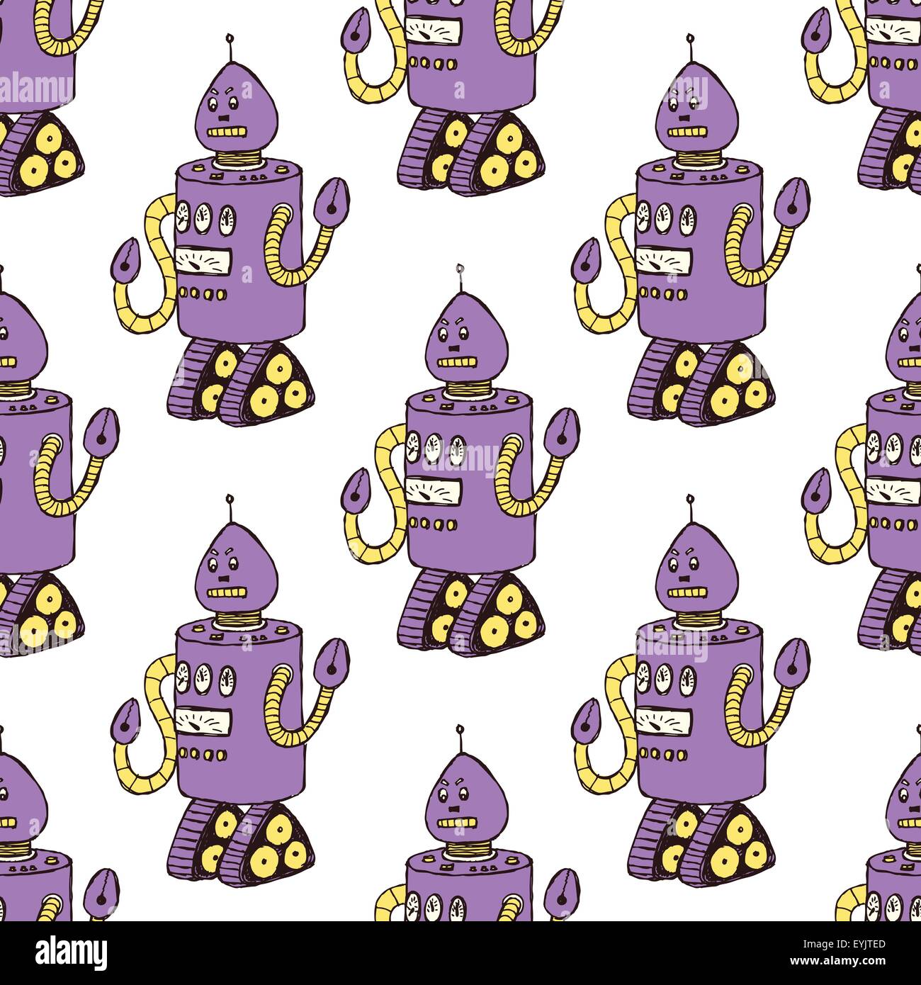 Sketch robot in vintage style, vector seamless pattern Stock Vector ...