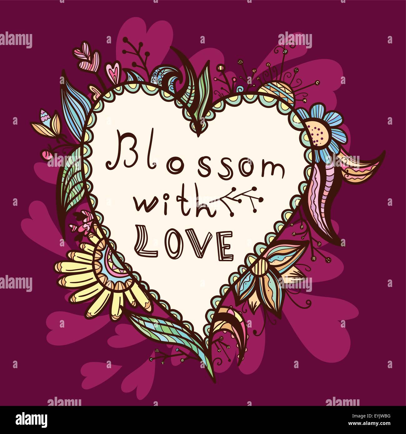 Creative vector sketch illustration with love symbol and blossoming ...