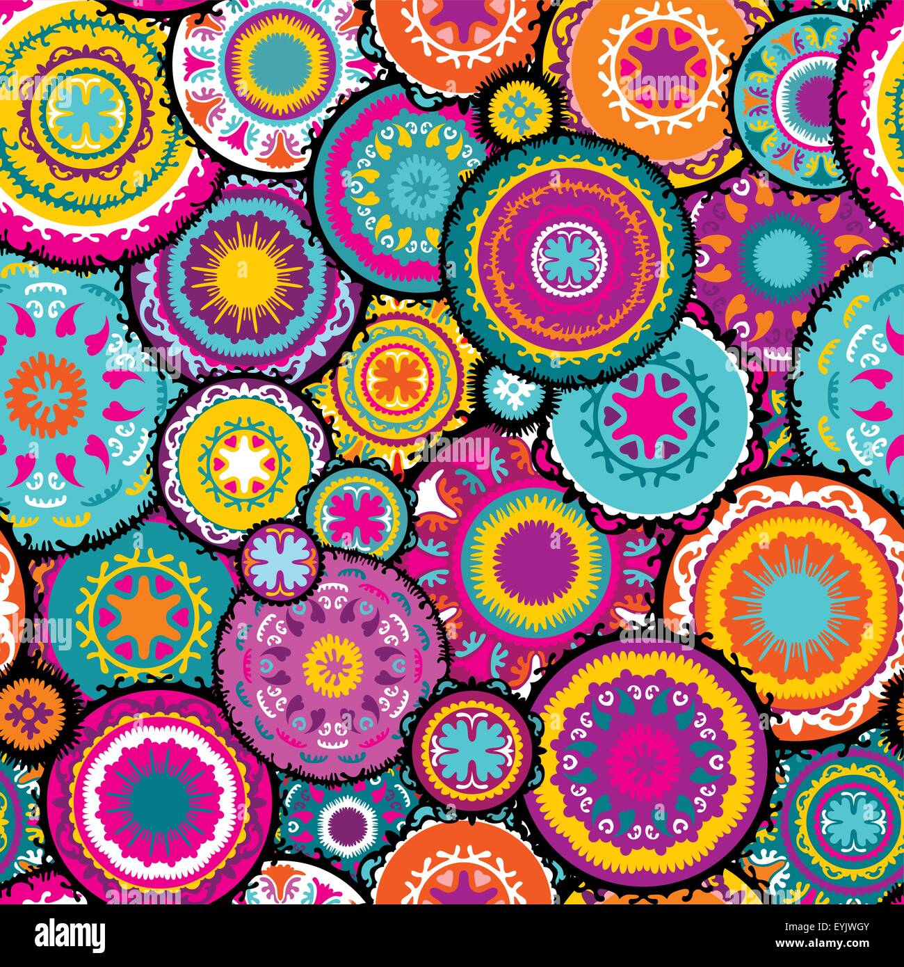 Colorful eastern seamless pattern with circles and hand-painted shapes ...