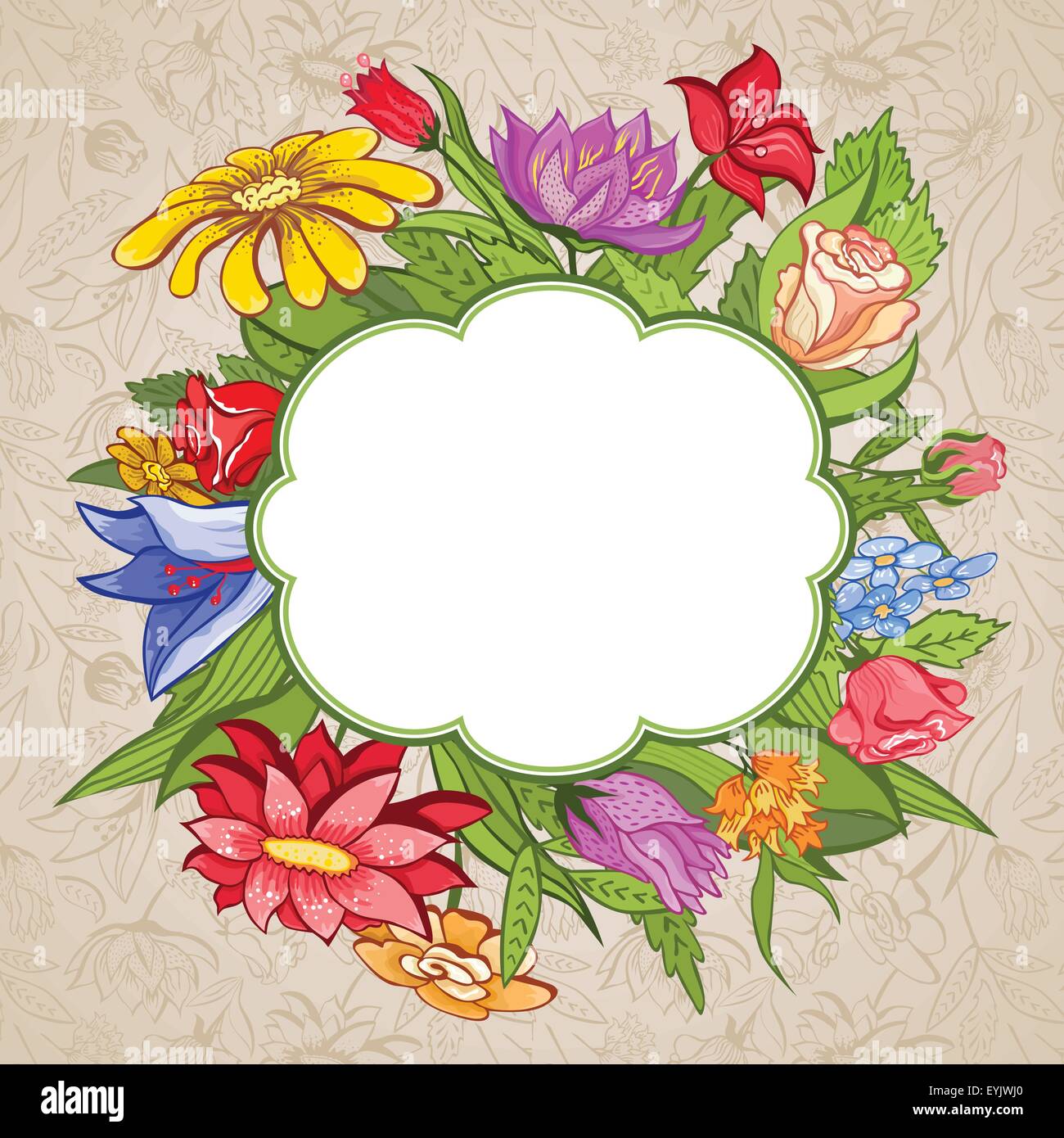 Colorful floral vignette with flowers and leaves for design Stock ...