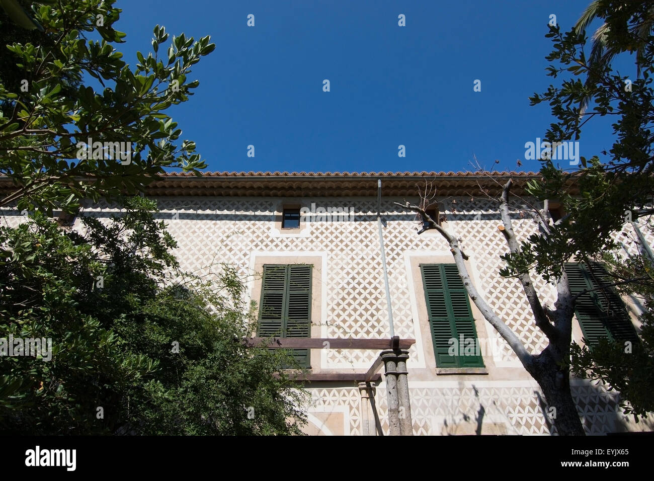 Detail of main building with arabic pattern in Monastery of Miramar ...