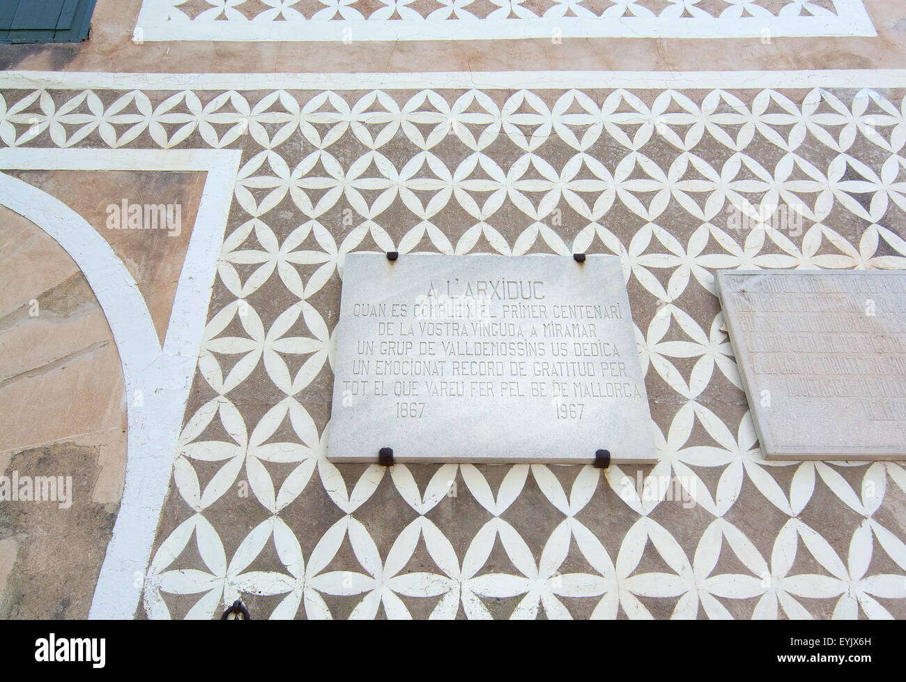 Detail of main building with arabic pattern in Monastery of Miramar ...
