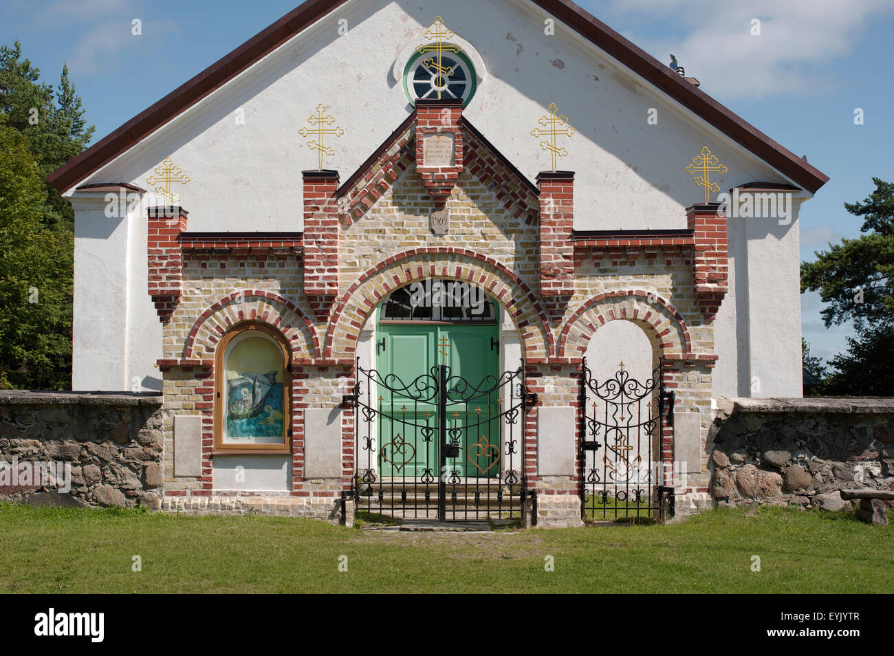 The main gate of the Kihnu St Nicholas Church. Estonia 24th July, 2015 ...